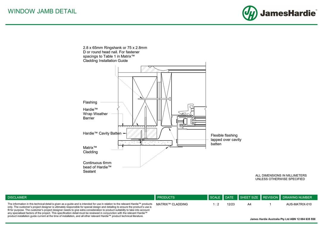 AUS-MATRIX-010 - WINDOW JAMB DETAIL - BIMcontent.com